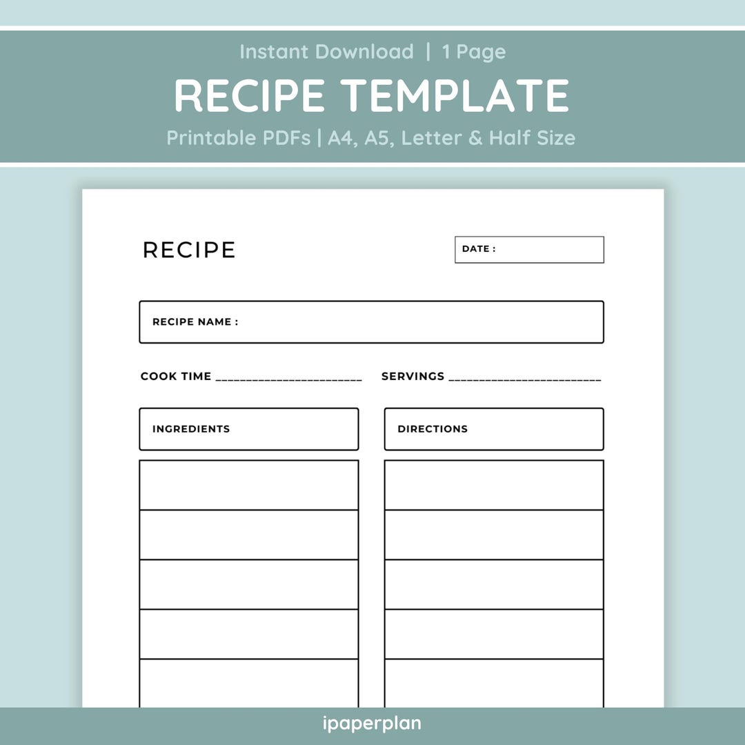 Printable Recipe Planner Template, Track Your Favourite Recipes, Blank ...