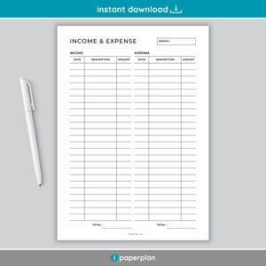 Printable Income and Expense Tracker, Finance Planner, Spending Log ...