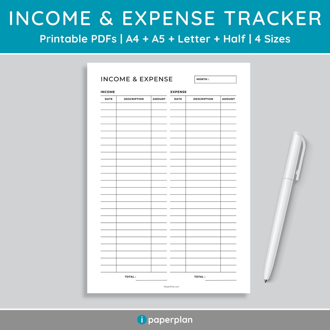 Printable Income and Expense Tracker, Finance Planner, Spending Log ...