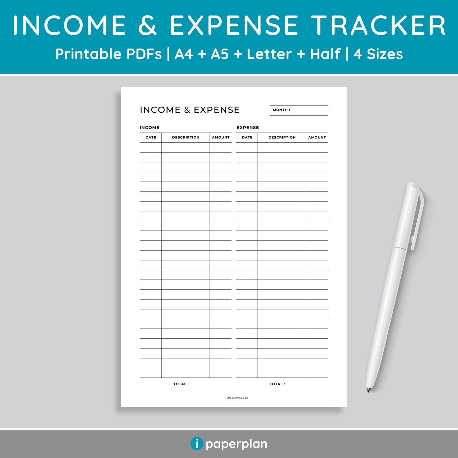 Printable Income and Expense Tracker, Finance Planner, Spending Log ...