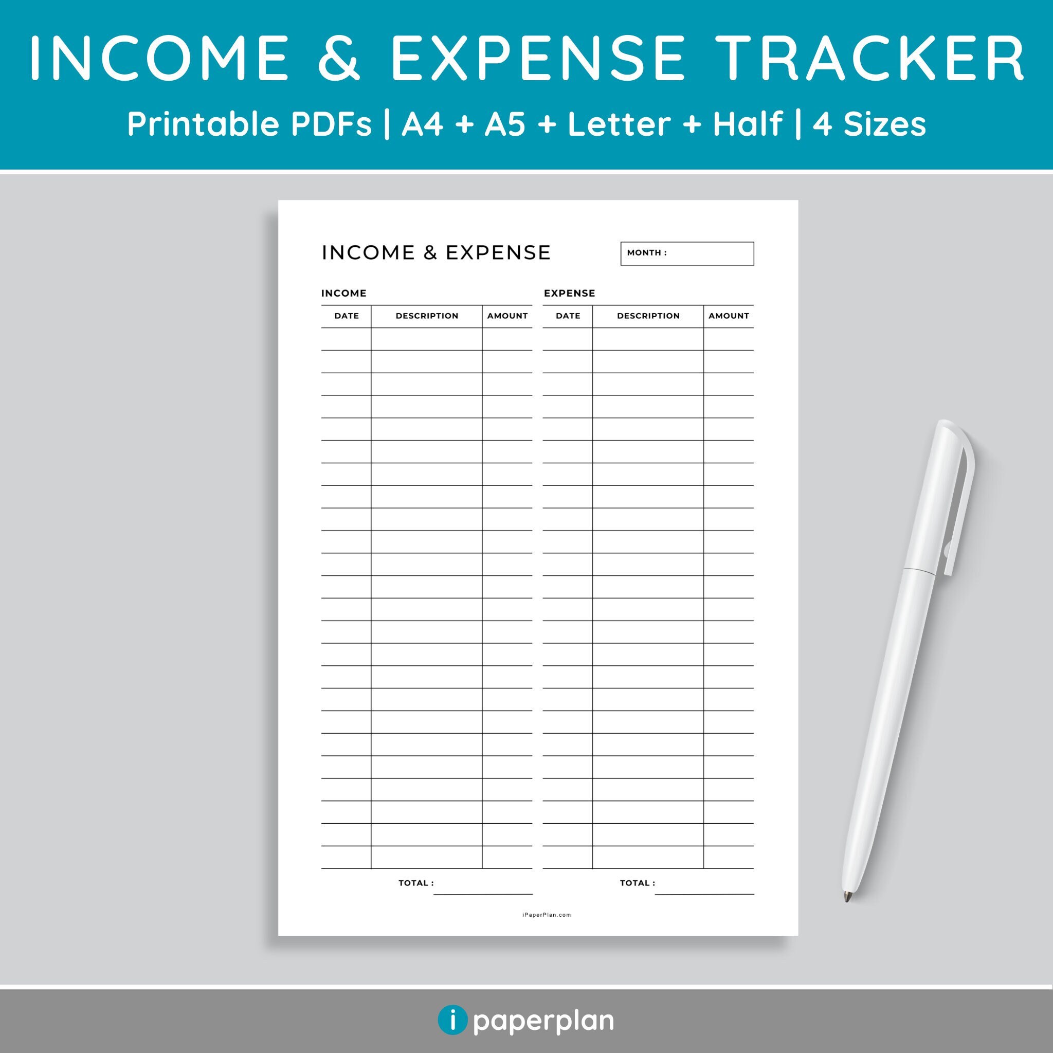 Printable Income and Expense Tracker, Finance Planner, Spending Log ...