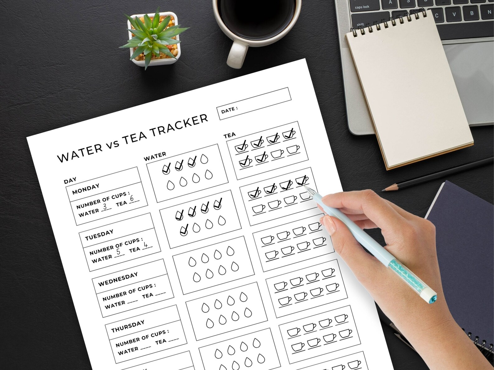Weekly Water Hydration Tracker Printable & Fillable Water Vs - Etsy
