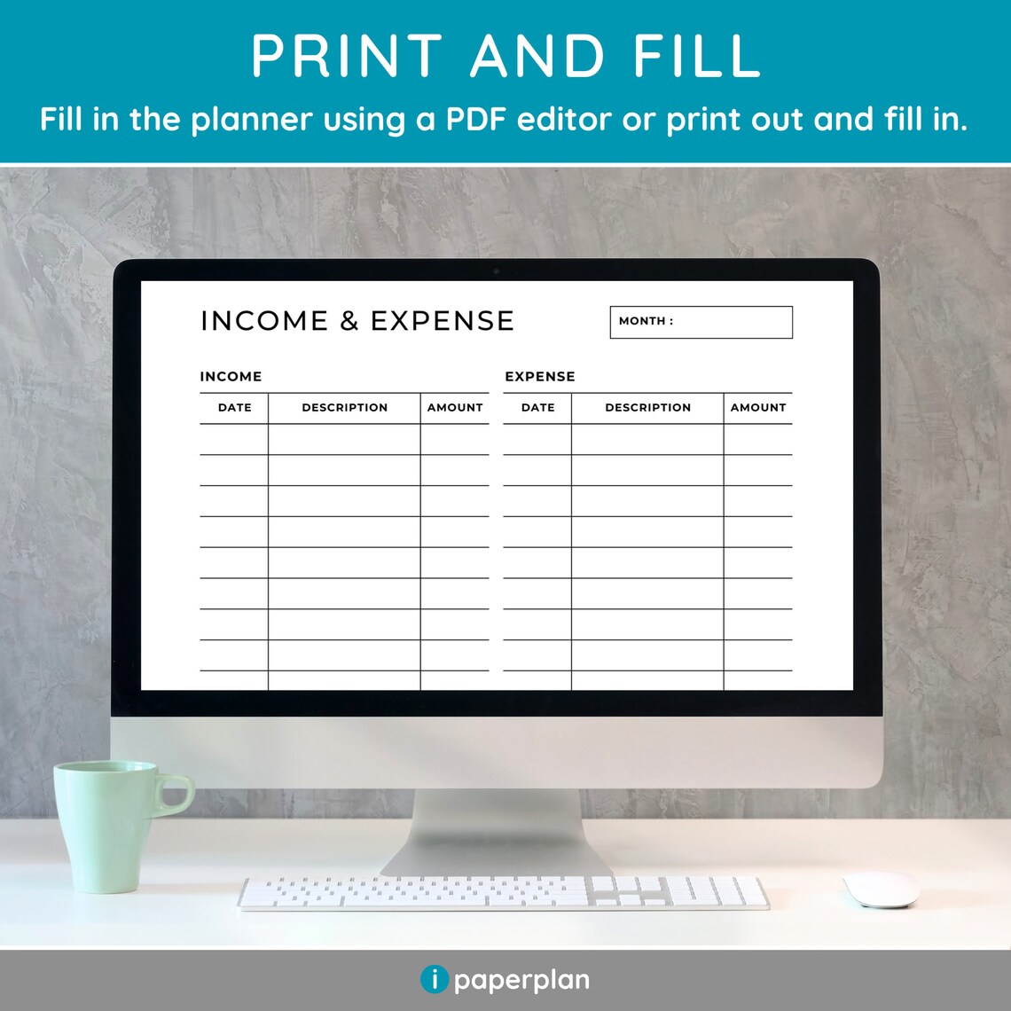 Printable Income and Expense Tracker, Finance Planner, Spending Log ...
