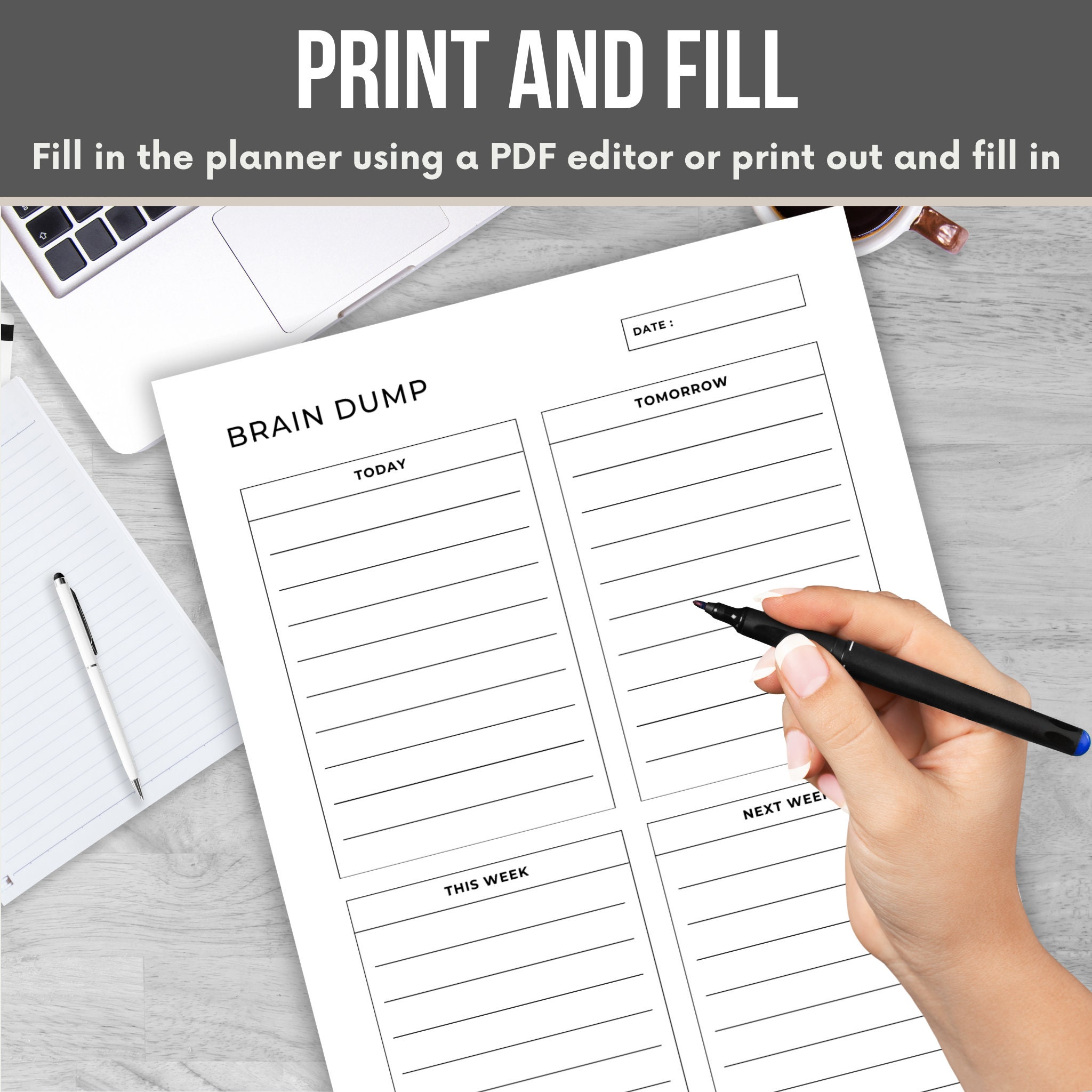 Printable Brain Dump Planner, Mind Organiser, Get It Done Plan, Life ...