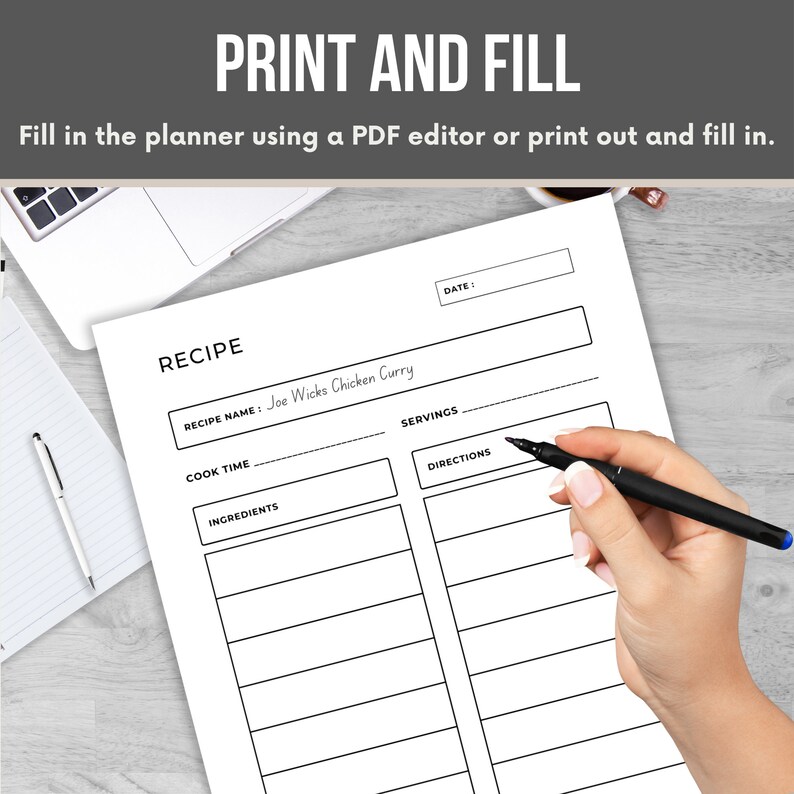 Recipe Book Template Printable, Blank Recipe Page, Cook Book Journal ...