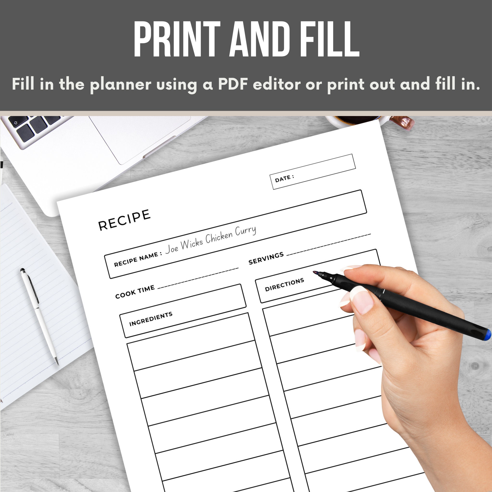 Recipe Book Template Printable, Blank Recipe Page, Cook Book Journal ...