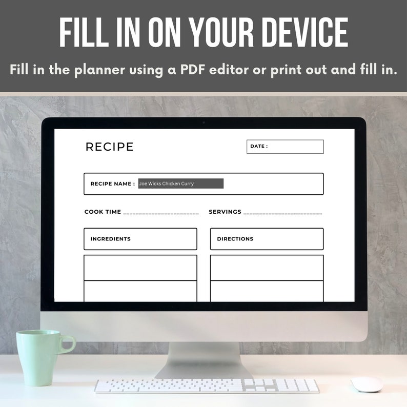 Recipe Book Template Printable, Blank Recipe Page, Cook Book Journal ...
