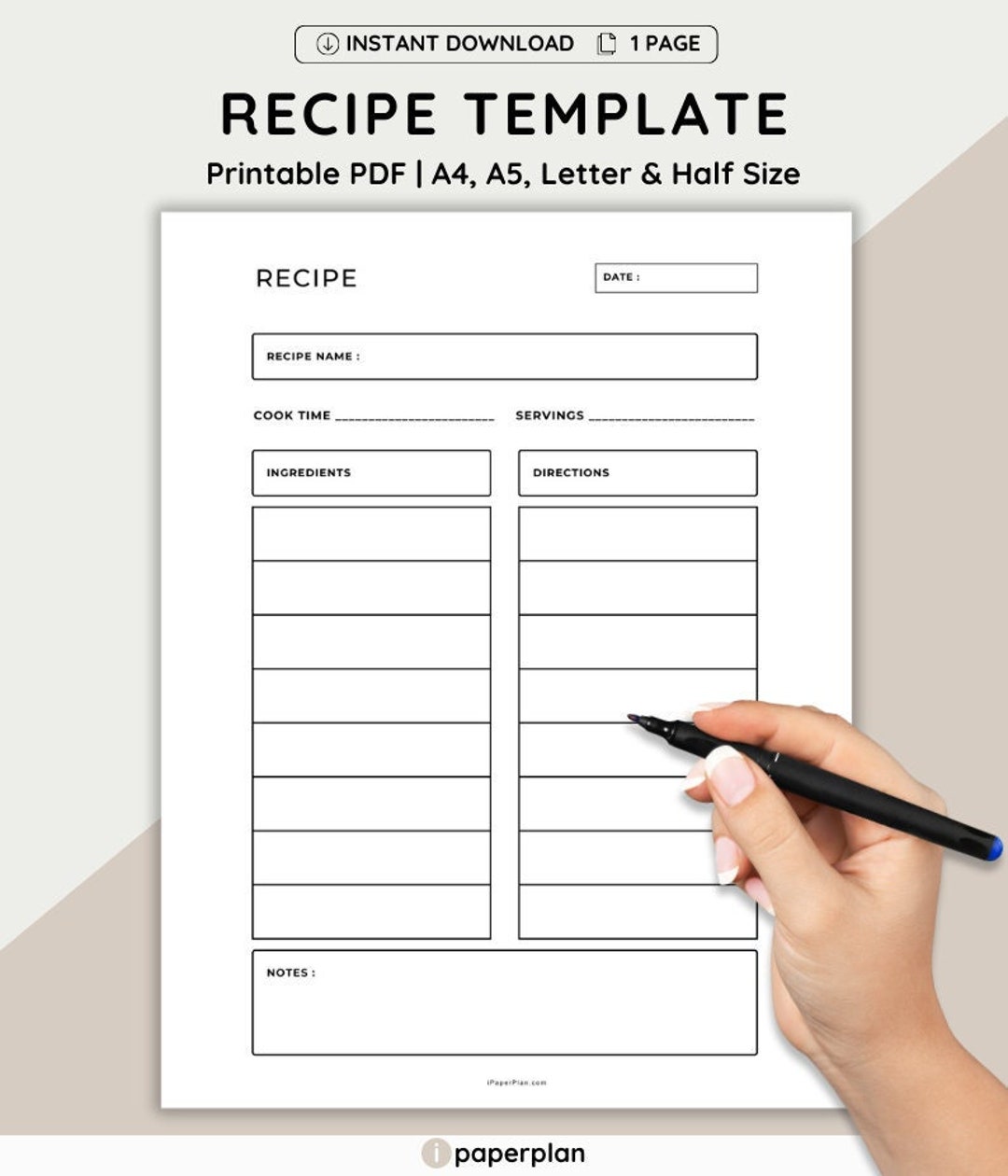 Printable Recipe Planner Template, Track Your Favourite Recipes, Blank ...