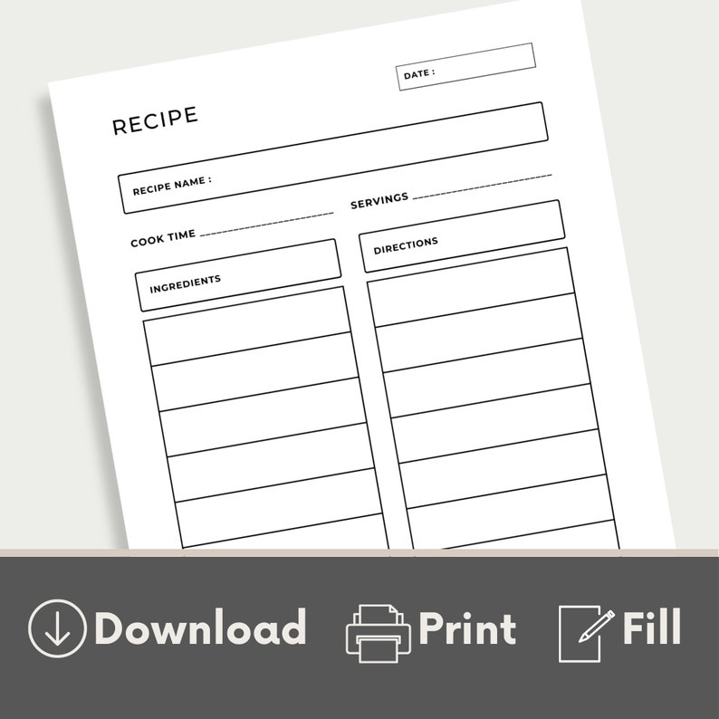 Recipe Book Template Printable, Blank Recipe Page, Cook Book Journal ...