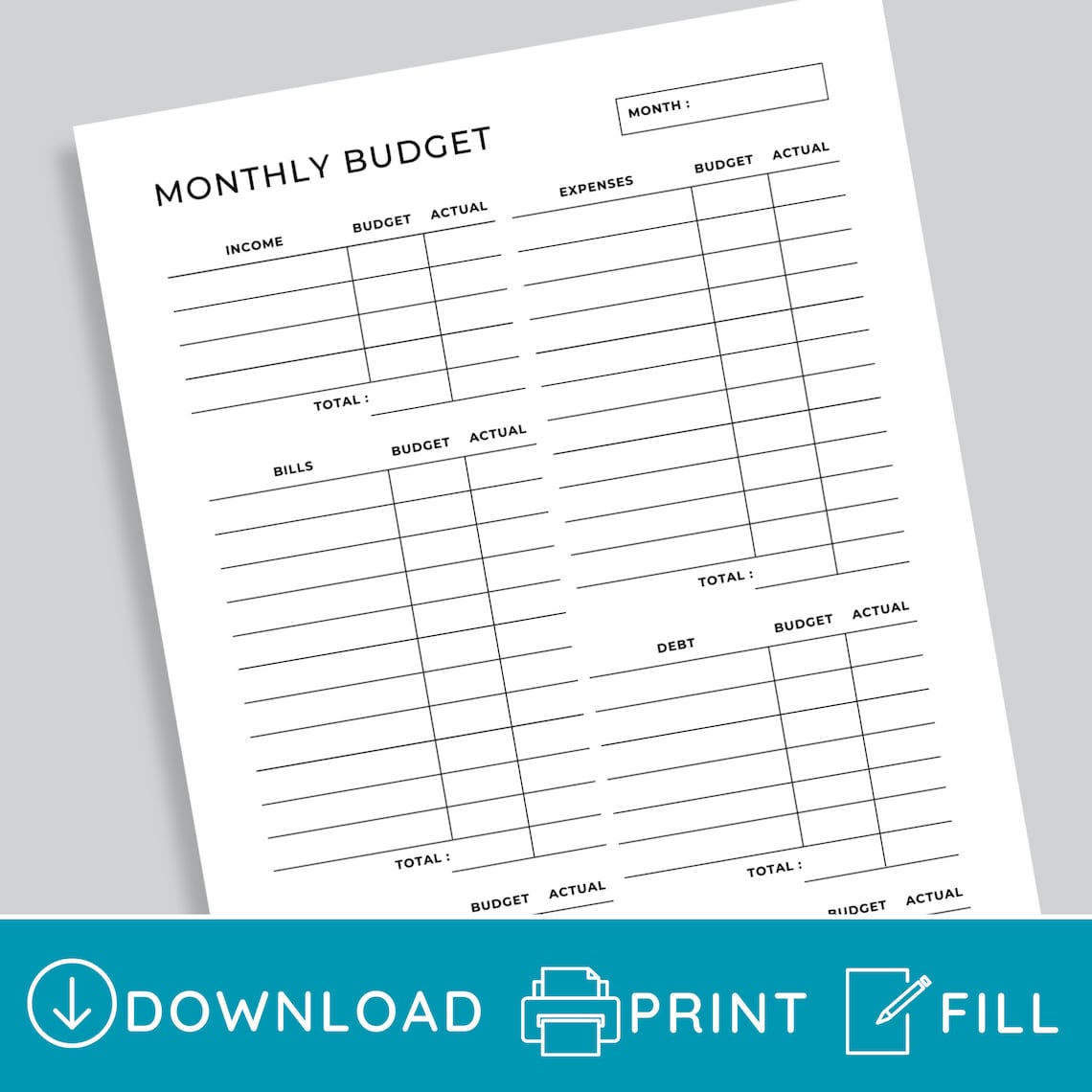 Printable Monthly Budget Planner, Expense Tracker, Financial Organiser ...