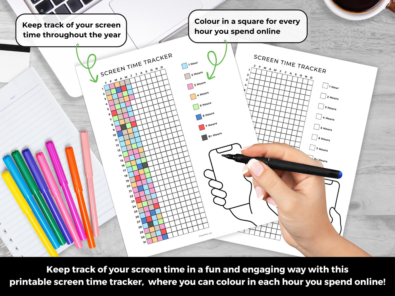Screen Time Tracker Printable | Digital Habit Tracker Canva Template ...