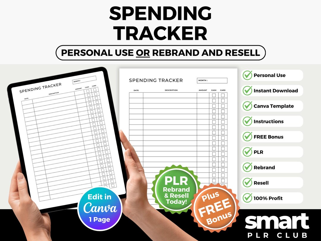 Spending Tracker Printable | Editable Canva PLR Template | Rebrand ...