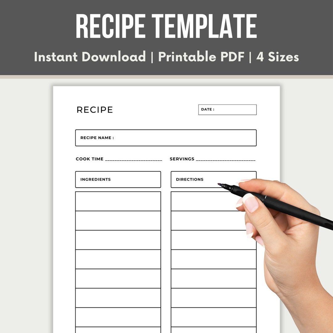 Recipe Book Template Printable, Blank Recipe Page, Cook Book Journal ...