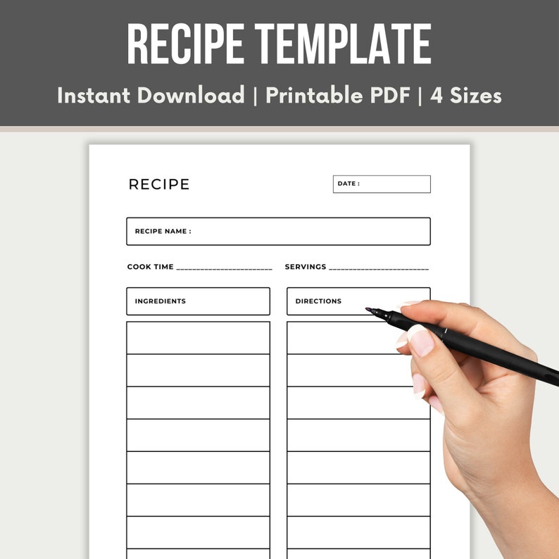 Recipe Book Template Printable, Blank Recipe Page, Cook Book Journal ...