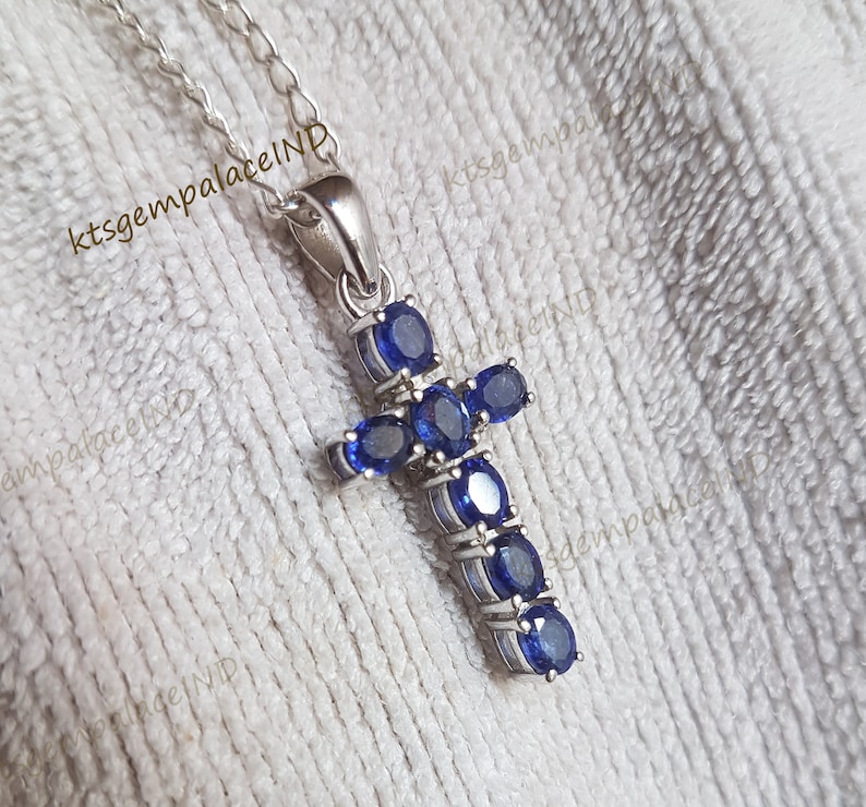 Sapphire Cross Pendant, Religous Cross Pendant, Sterling Silver 925 ...