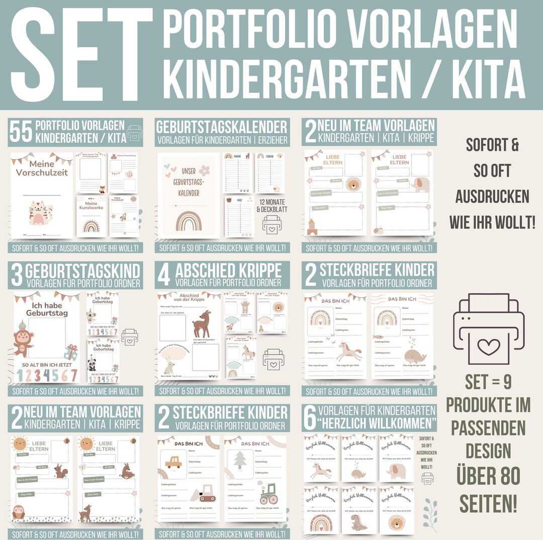 SET Portfolio Kindergarten Templates Boho Over 80 Pages | Daycare ...