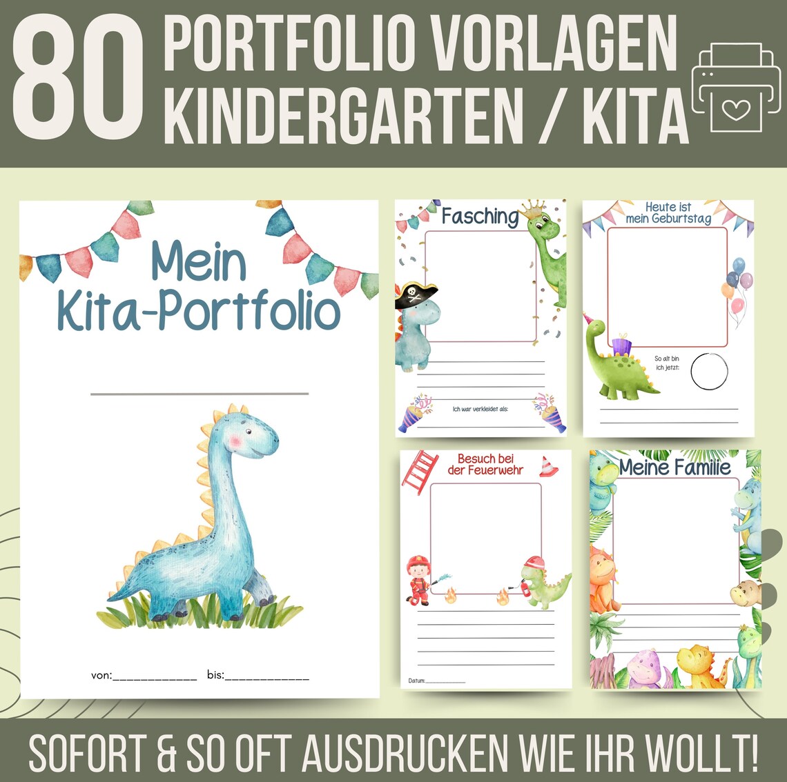 80 Kindergarten Portfolio Templates Dinosaurs | Nursery Portfolio ...