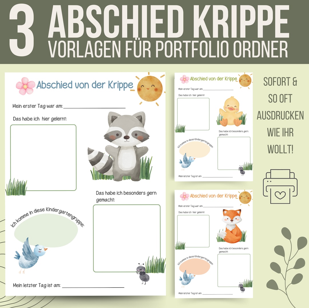 Abschied Krippe Portfolio Vorlagen Tiere | Krippe Abschied Portfolio ...