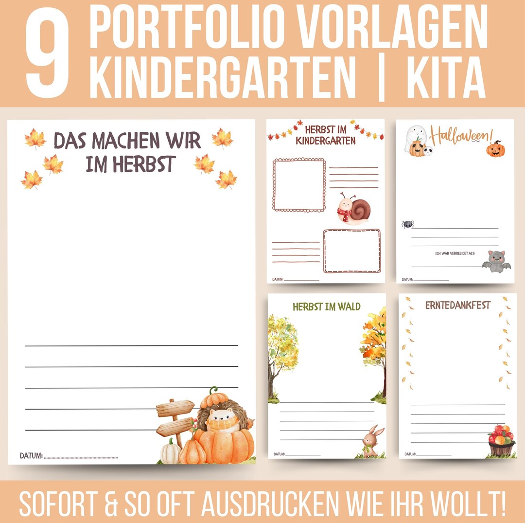 9 Kindergarten Portfolio Templates AUTUMN | Nursery Portfolio Templates ...