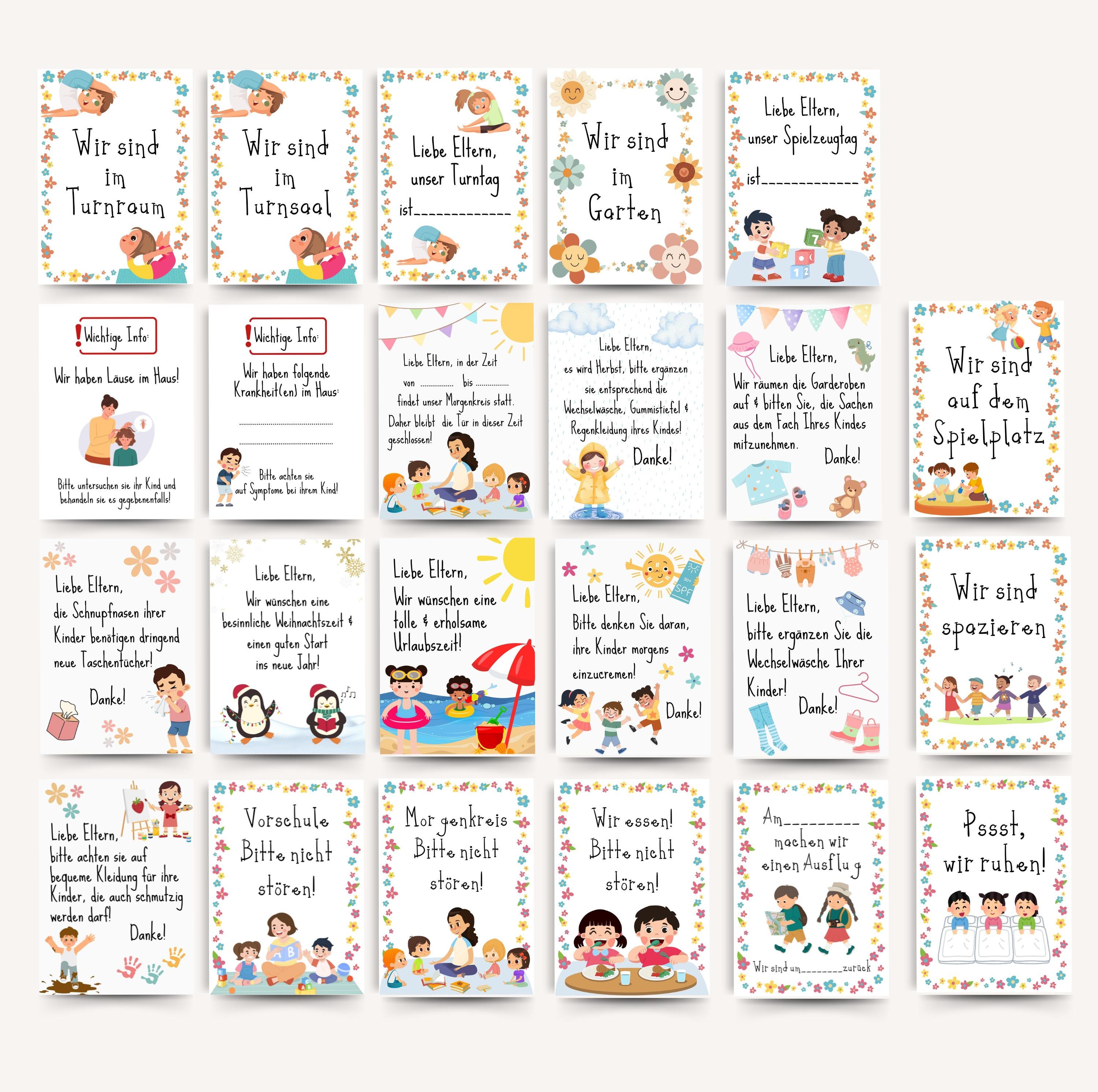 22 Aushänge Kindergarten Vorlagen | Infotafel Kita PDF | Kita Aushang Krippe zum Ausdrucken ...