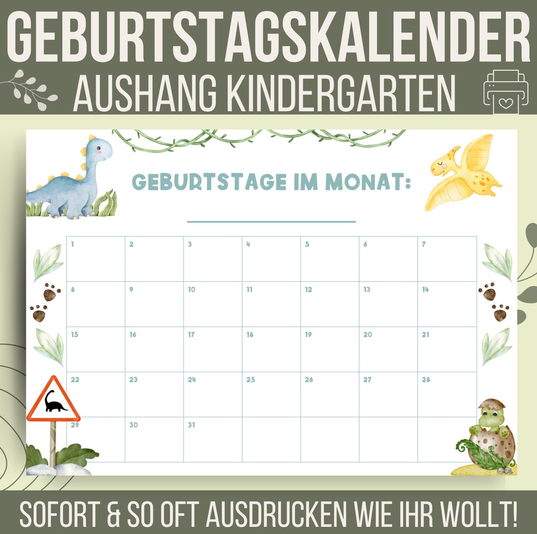 Birthday Calendar Kindergarten Poster Dinosaurs | Information Board ...