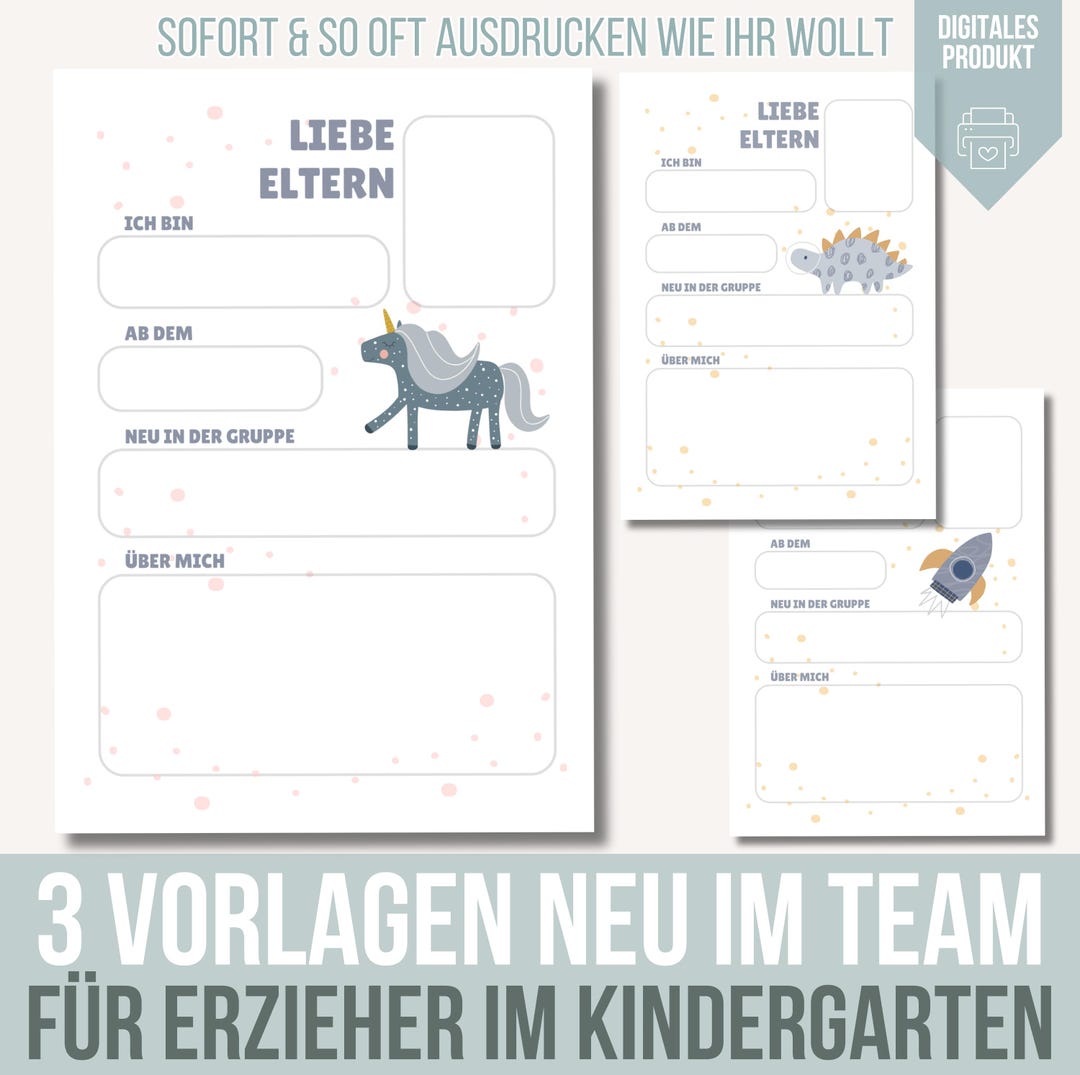 3 Steckbriefe für Erzieher | Neu im Team Kindergarten Steckbrief ...