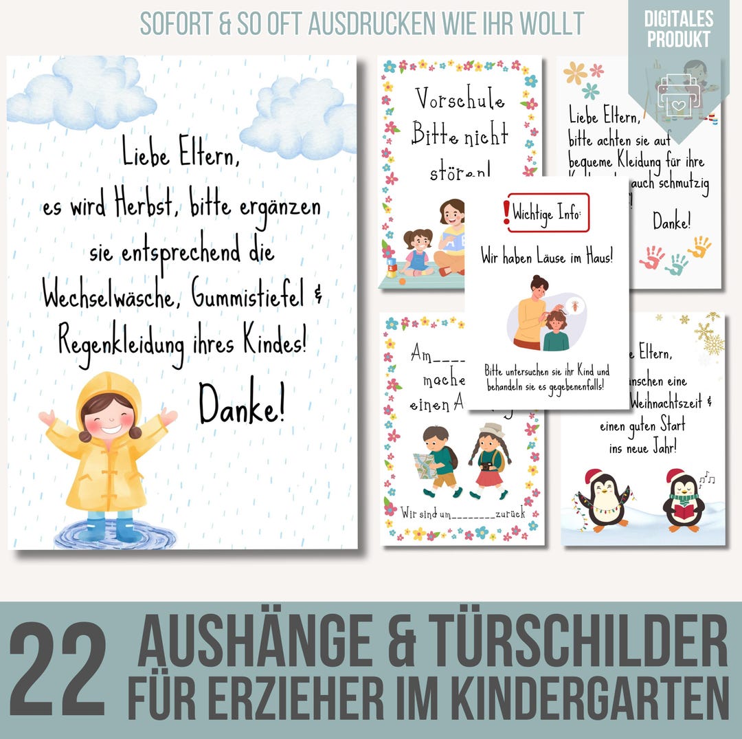 22 Aushänge Kindergarten Vorlagen | Infotafel Kita PDF | Kita Aushang Krippe zum Ausdrucken ...