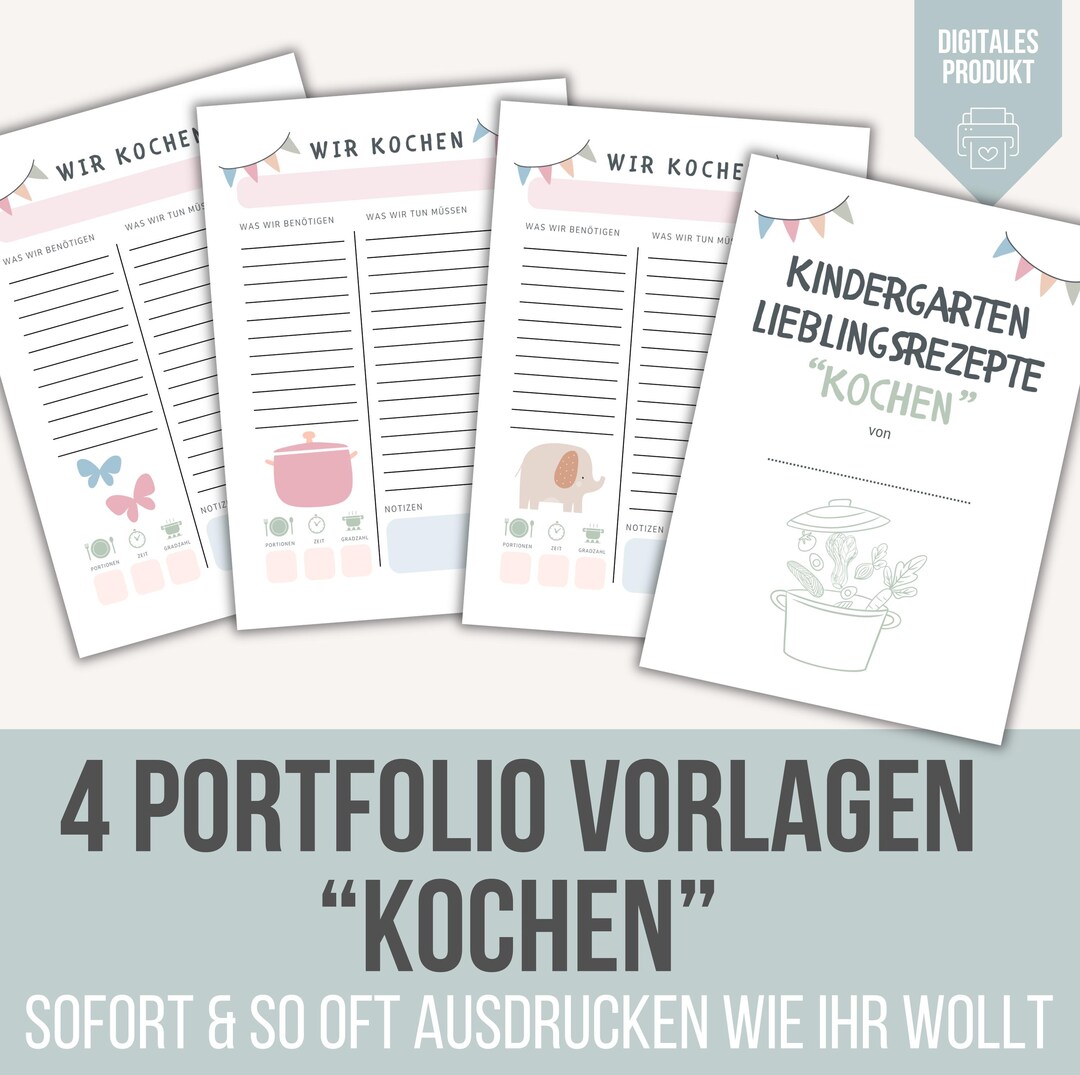 Kindergarten Portfolio Templates COOKING | Cover & 3 Recipe Templates ...
