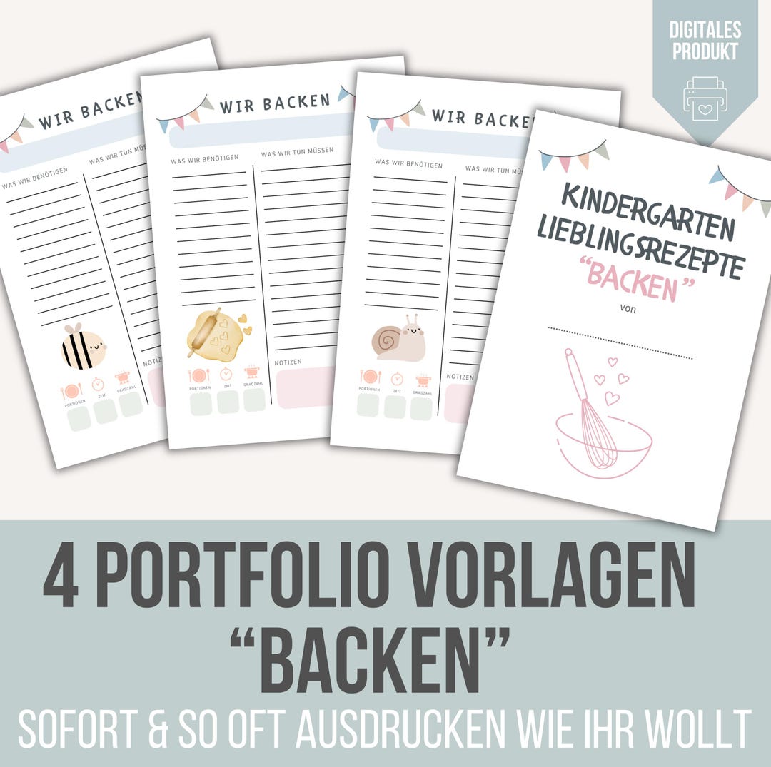 Kindergarten Portfolio Templates: Baking | Cover & 3 Recipe Templates ...