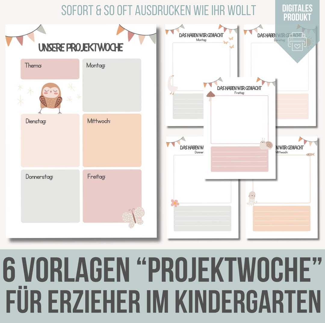 6 Kindergarten Templates "project Week" | Educator Templates ...