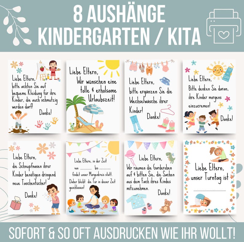 8 Aushänge Kindergarten Vorlagen Infotafel Kita PDF Kita Aushang Krippe zum Ausdrucken Vorlagen ...