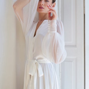 Long Wedding Robe, Bridal Robe Long With Chiffon Sleeves, Satin Bridal ...