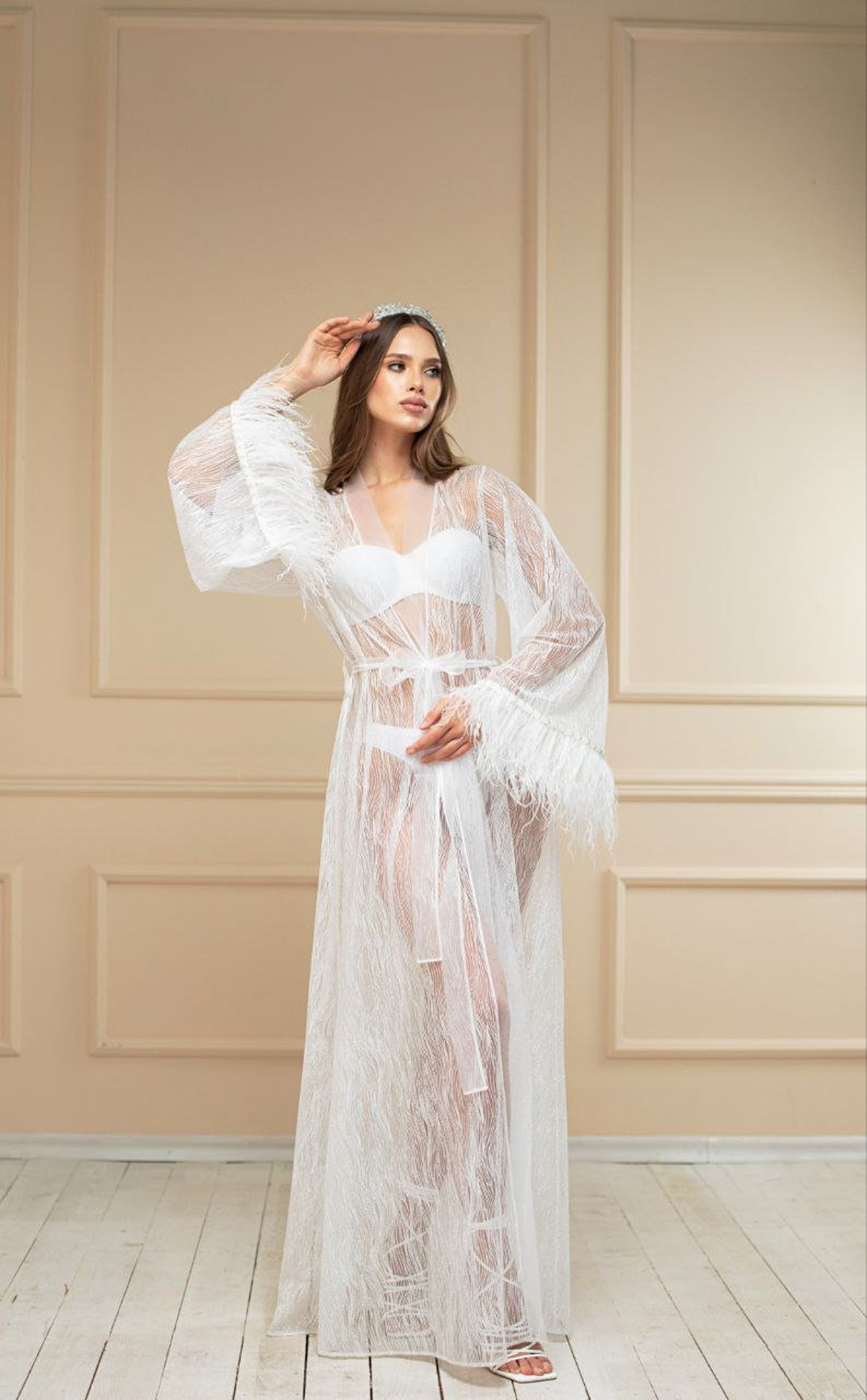 Bridal Boudoir Robe Glitter Sheer Robe Bride Robe for Wedding Day ...