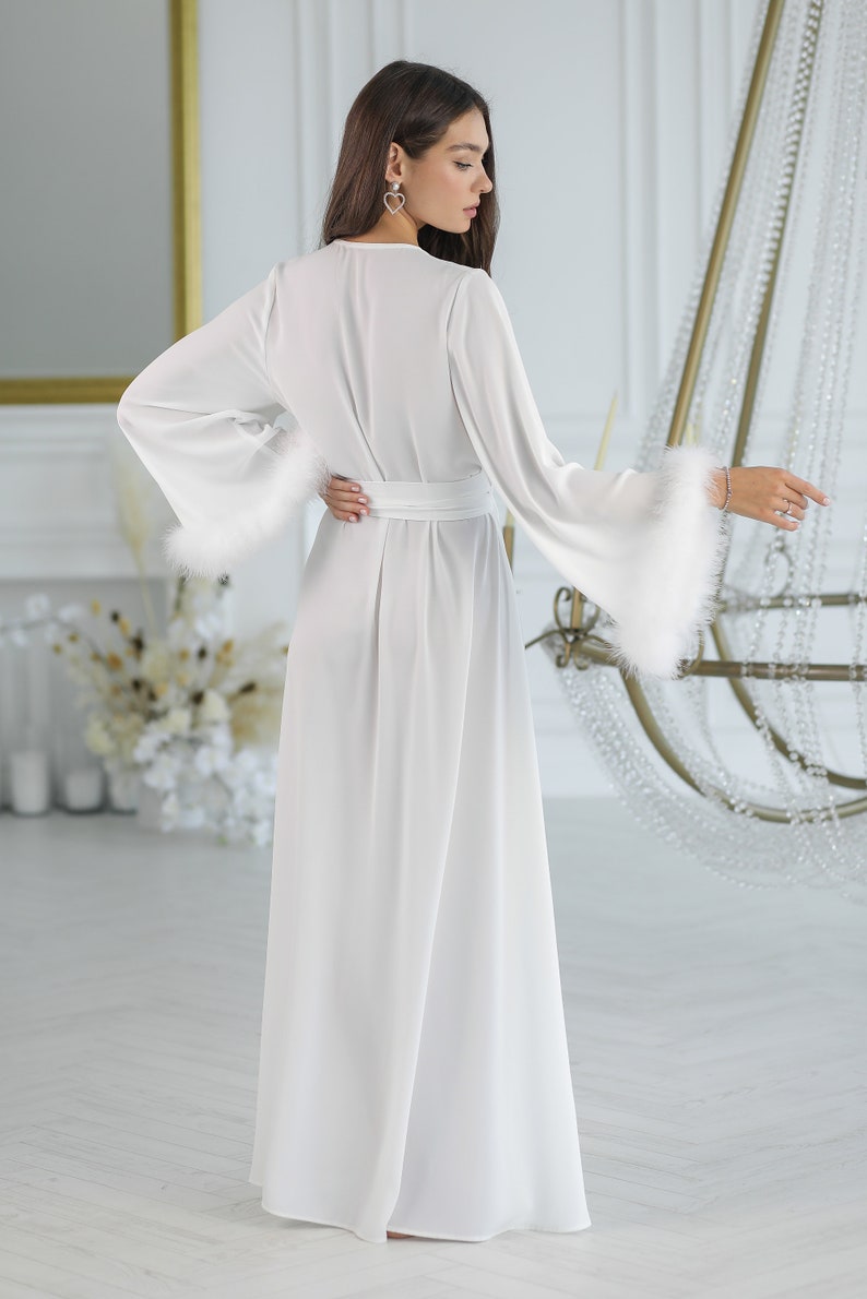 Bridal Boudoir Robe White Long Bridal Feather Robe Sheer Robe Dressing ...