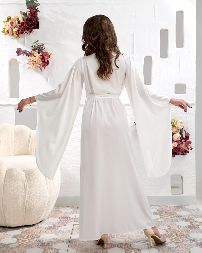 Luxury Green Kimono Robe, Silk Satin Long Loungewear, Bridesmaid Robe ...