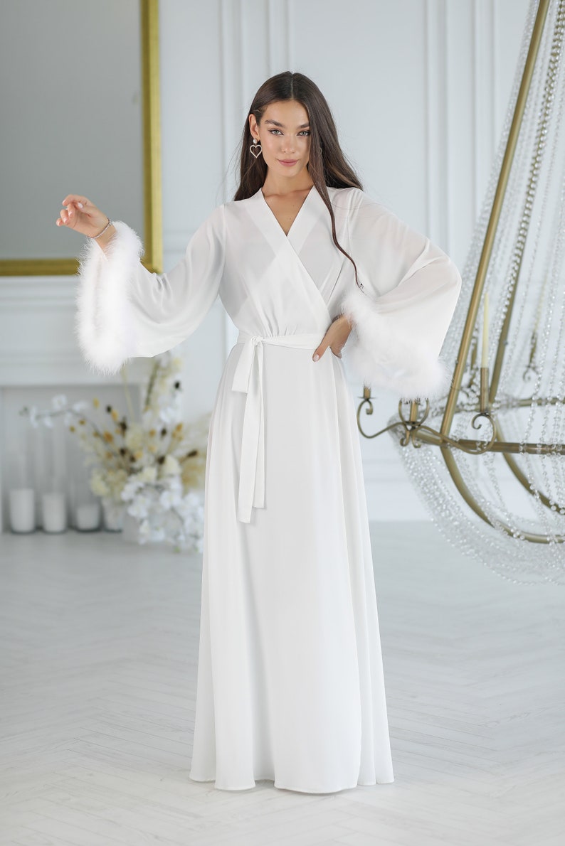 White Bridal Robe / Feather Robe / Bride Robe for Wedding Day - Etsy