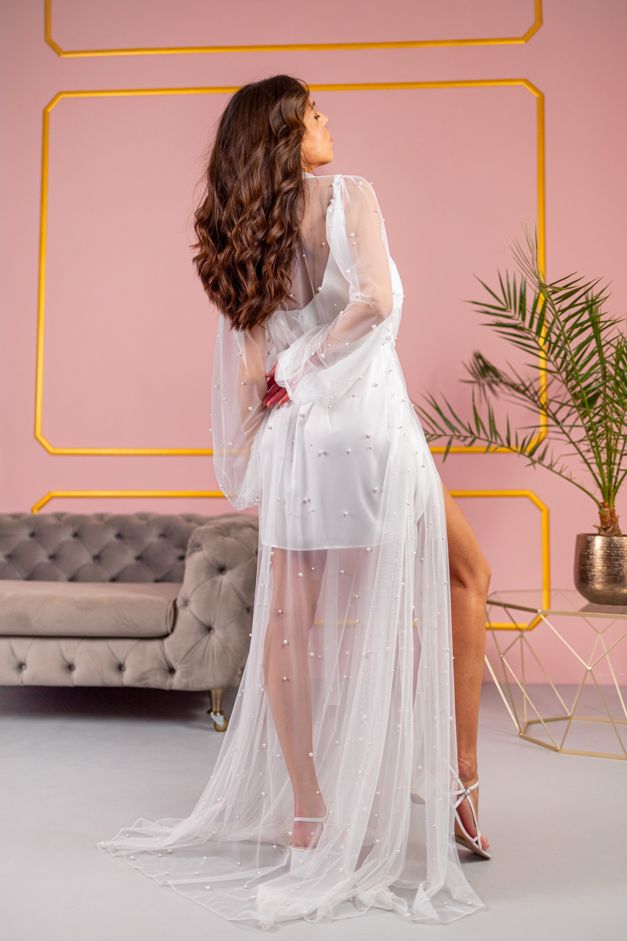 White Lace Bridal Robe Tulle Robe Luxe Pearl Robe Maternity - Etsy