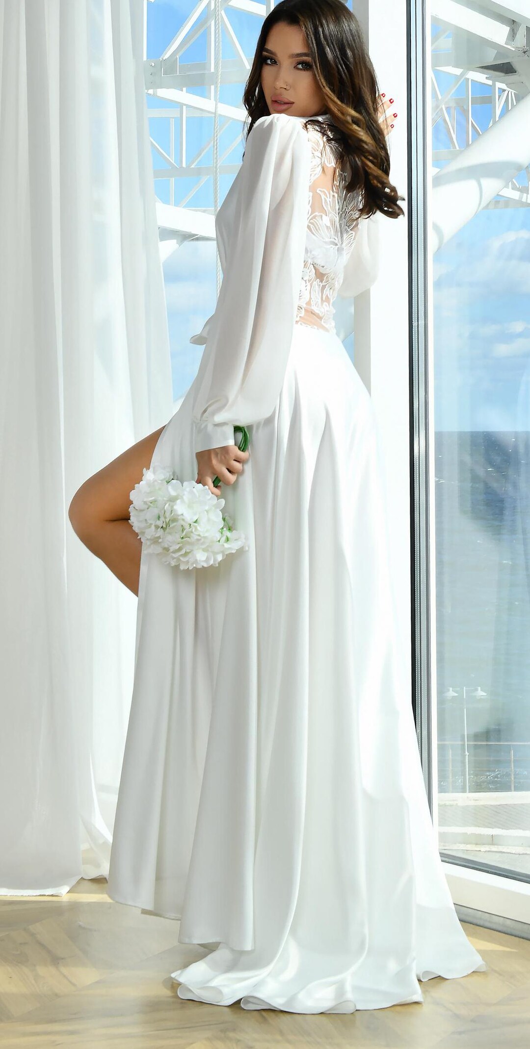 White Long Wedding Lace Robe for Your Wedding Day, Bridal Robe for ...