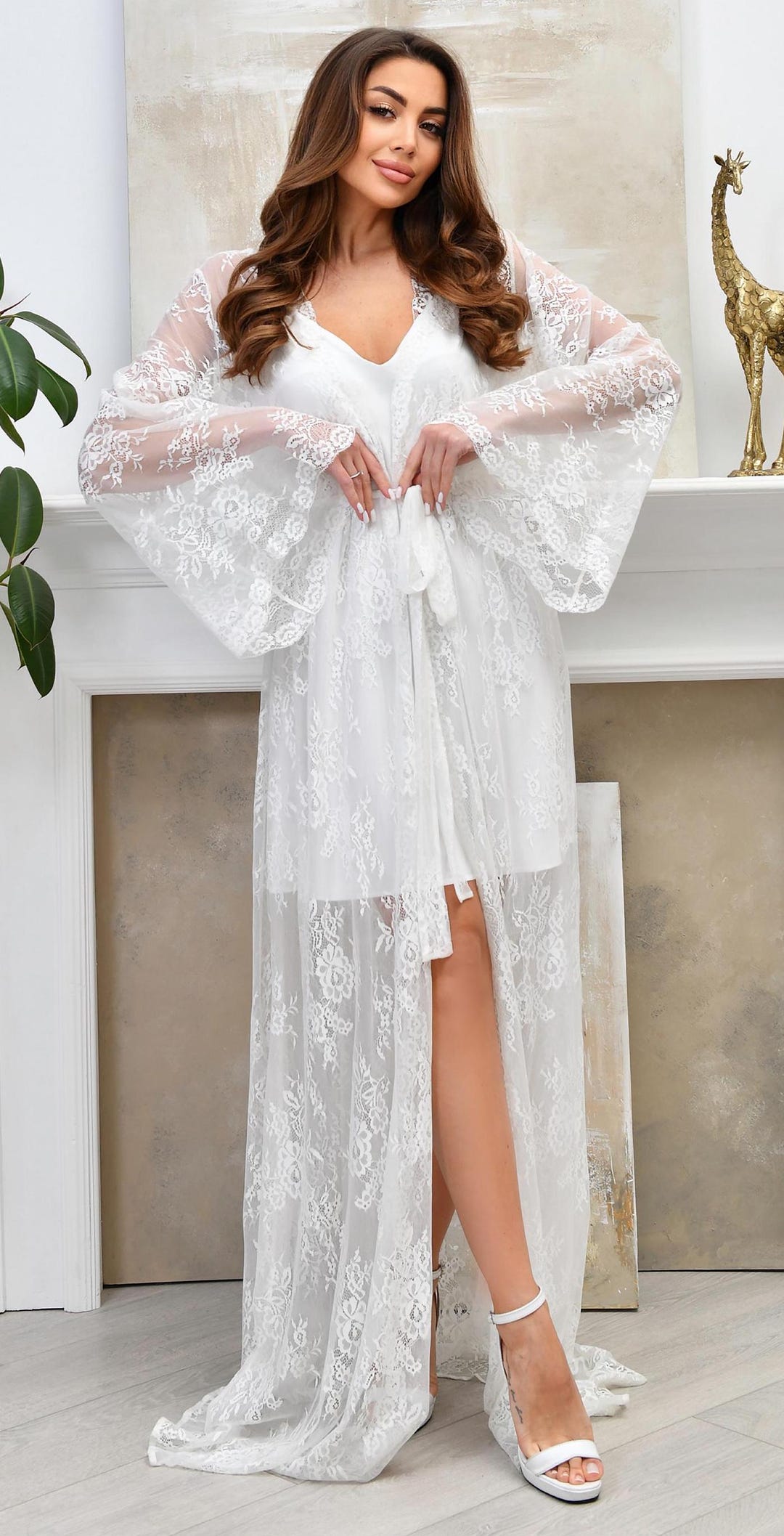 Sheer Vintage Lace Bridal Robe, Elegant Wedding Dressing Gown, Gift for ...