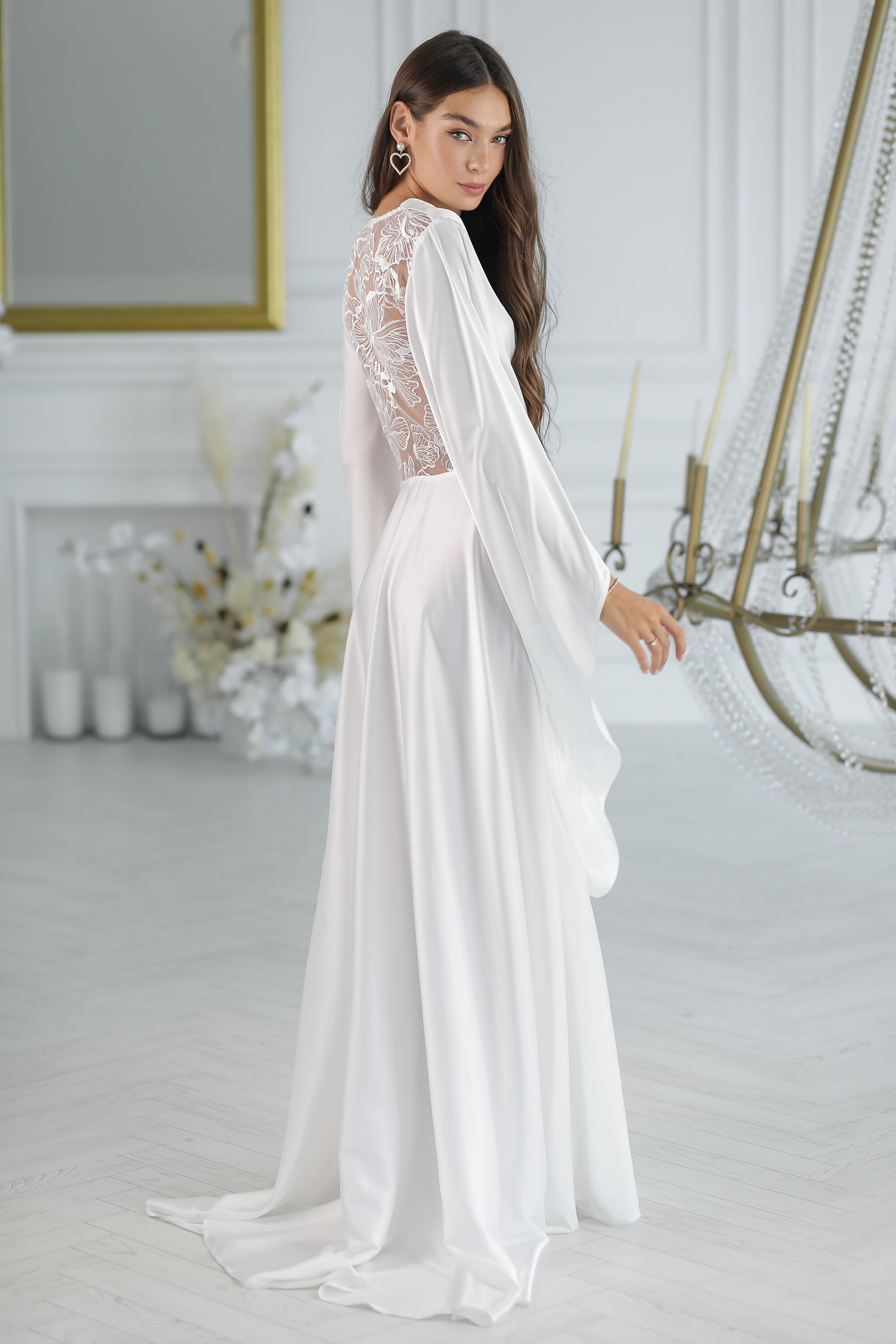 Long Bridal Robe Lace Robe Bridal Robe With Train Robe for - Etsy