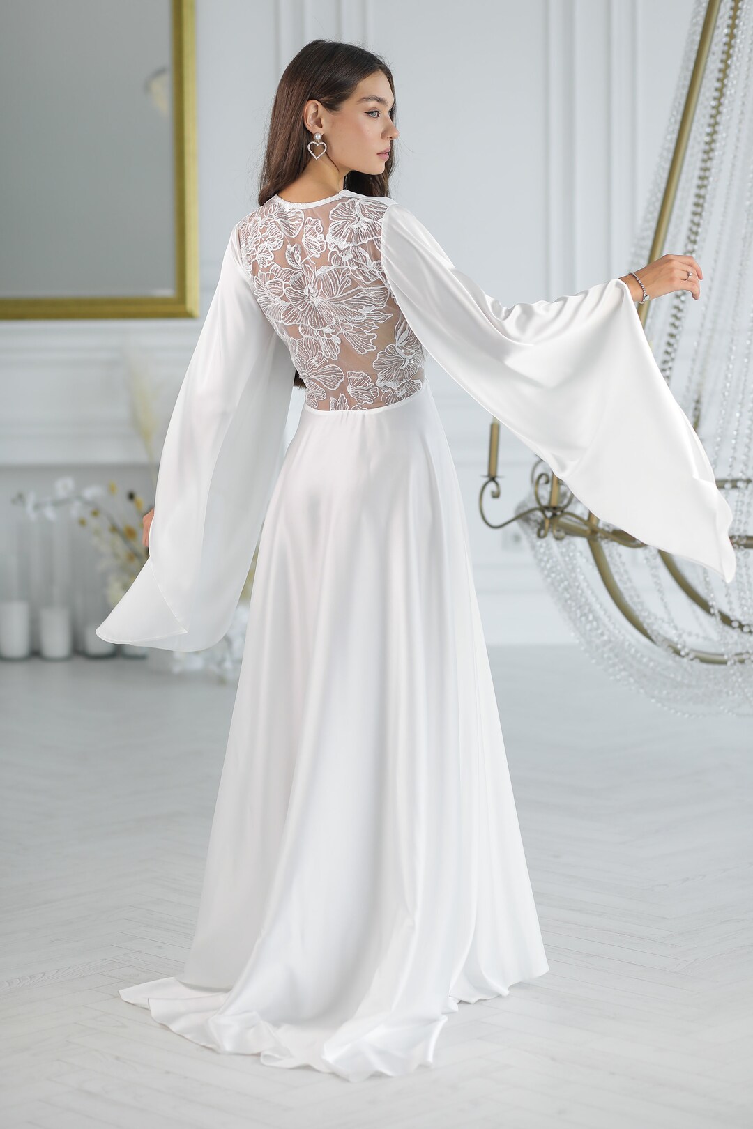 Bridal Robe White Robe for Bride Bride Kimono Robe With Train - Etsy