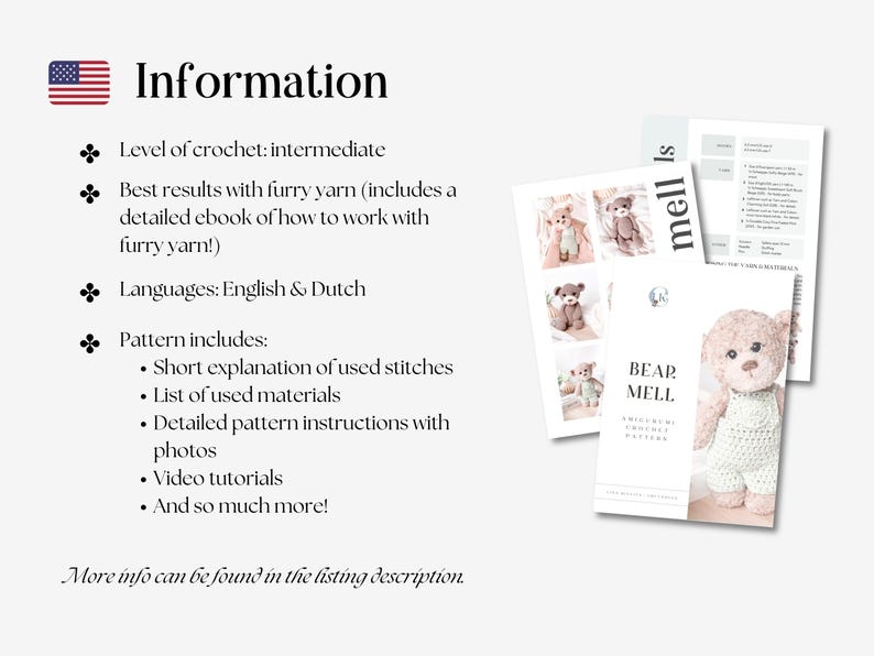 Crochet Pattern Mell the Bear | Amigurumi Teddy Bear Pattern Beginners ...