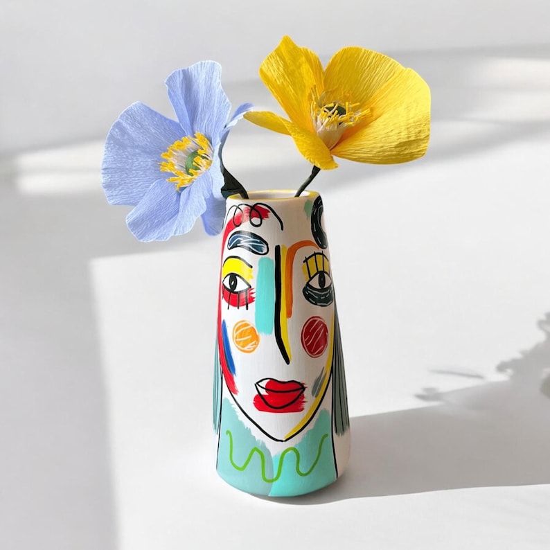 Ceramic Face Vase | Abstract | Hand-painted Ceramic Vase | Woman Face ...