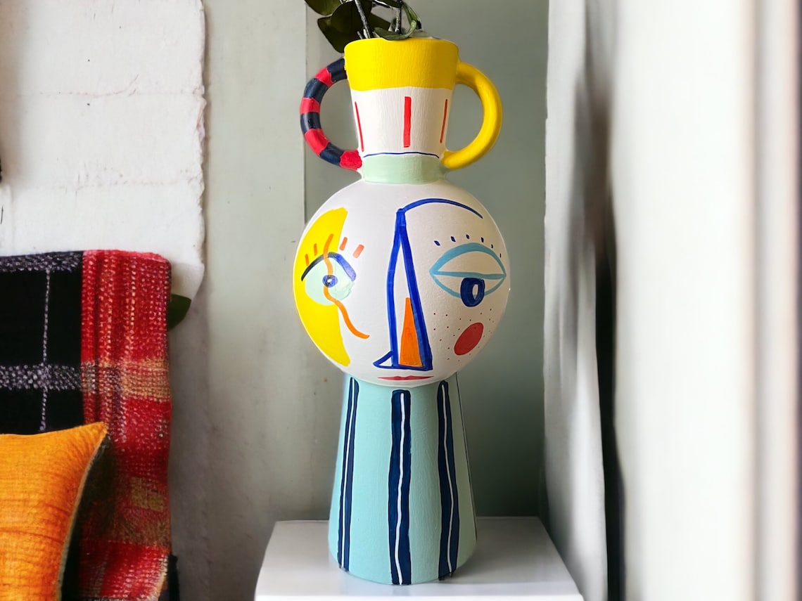 Ceramic Face Vase Handpainted Ceramic Vase Abstract Face - Etsy