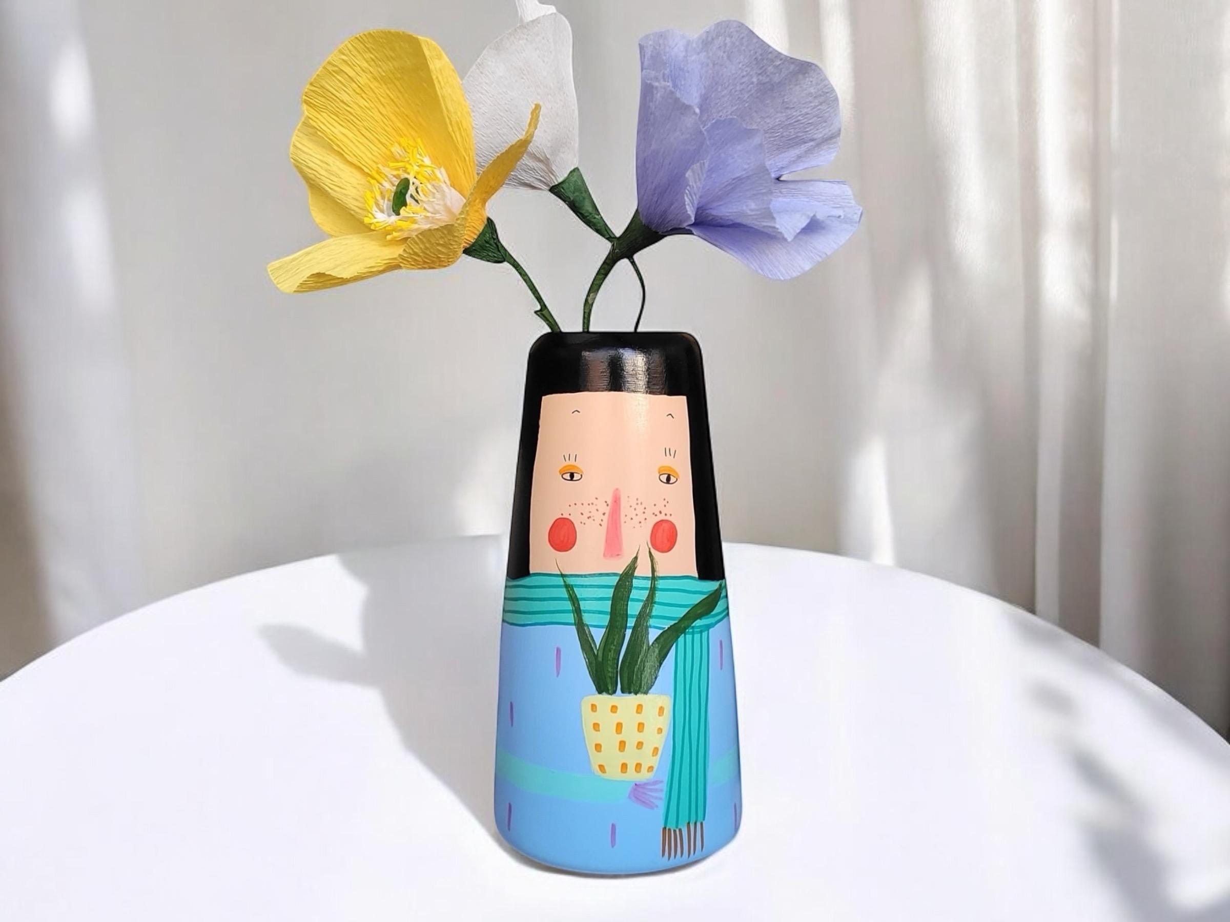 Ceramic Woman Face Vase , Handpainted Blue Ceramic Vase , Unique Woman ...