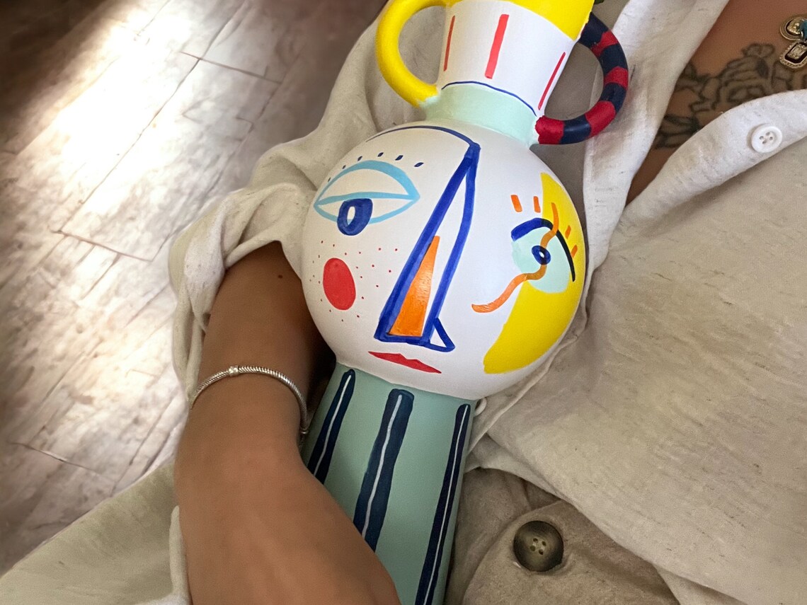 Ceramic Face Vase Handpainted Ceramic Vase Abstract Face - Etsy
