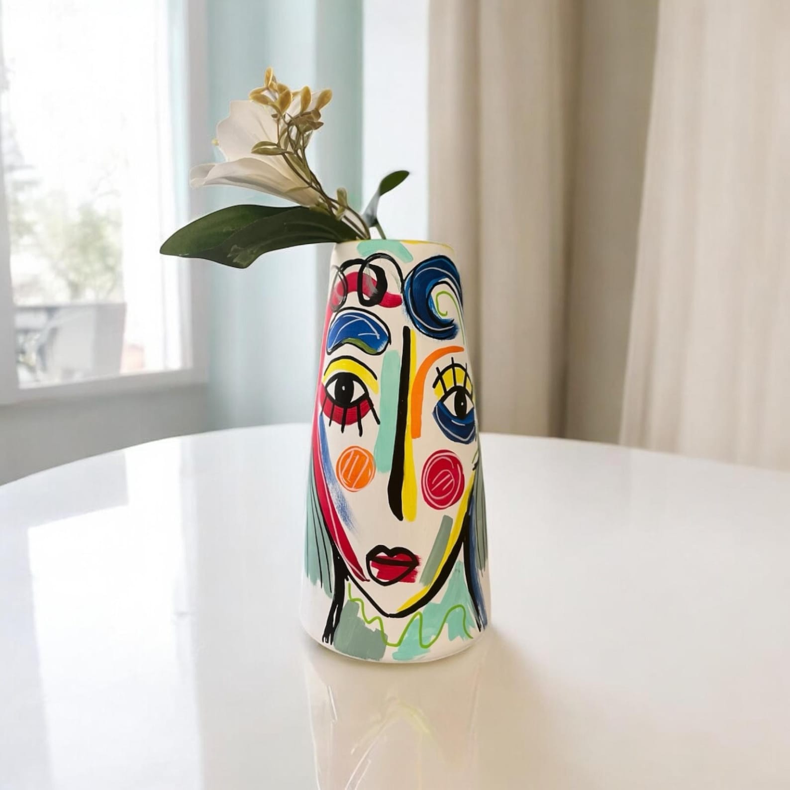 Ceramic Face Vase | Abstract | Hand-painted Ceramic Vase | Woman Face ...