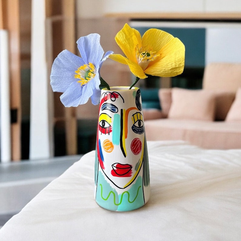 Ceramic Face Vase | Abstract | Hand-painted Ceramic Vase | Woman Face ...