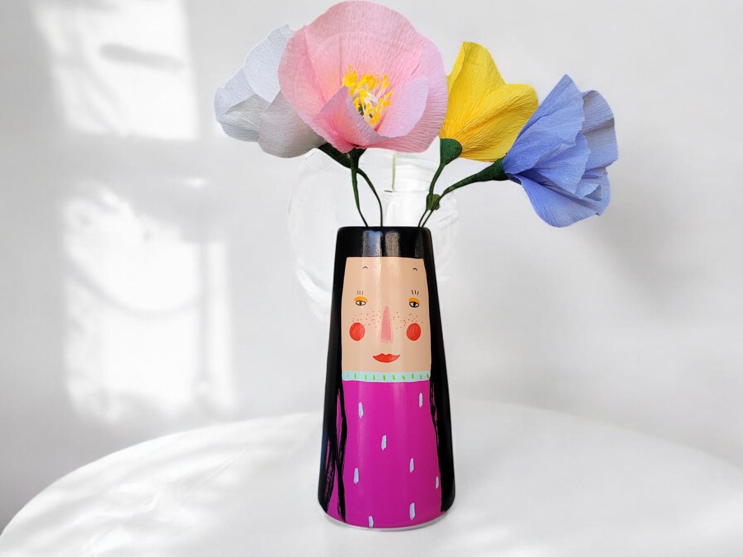 Ceramic Woman Face Vase | Sylvia | Hand-painted Pink Ceramic Vase ...