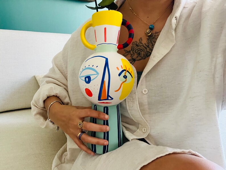 Ceramic Face Vase Handpainted Ceramic Vase Abstract Face - Etsy